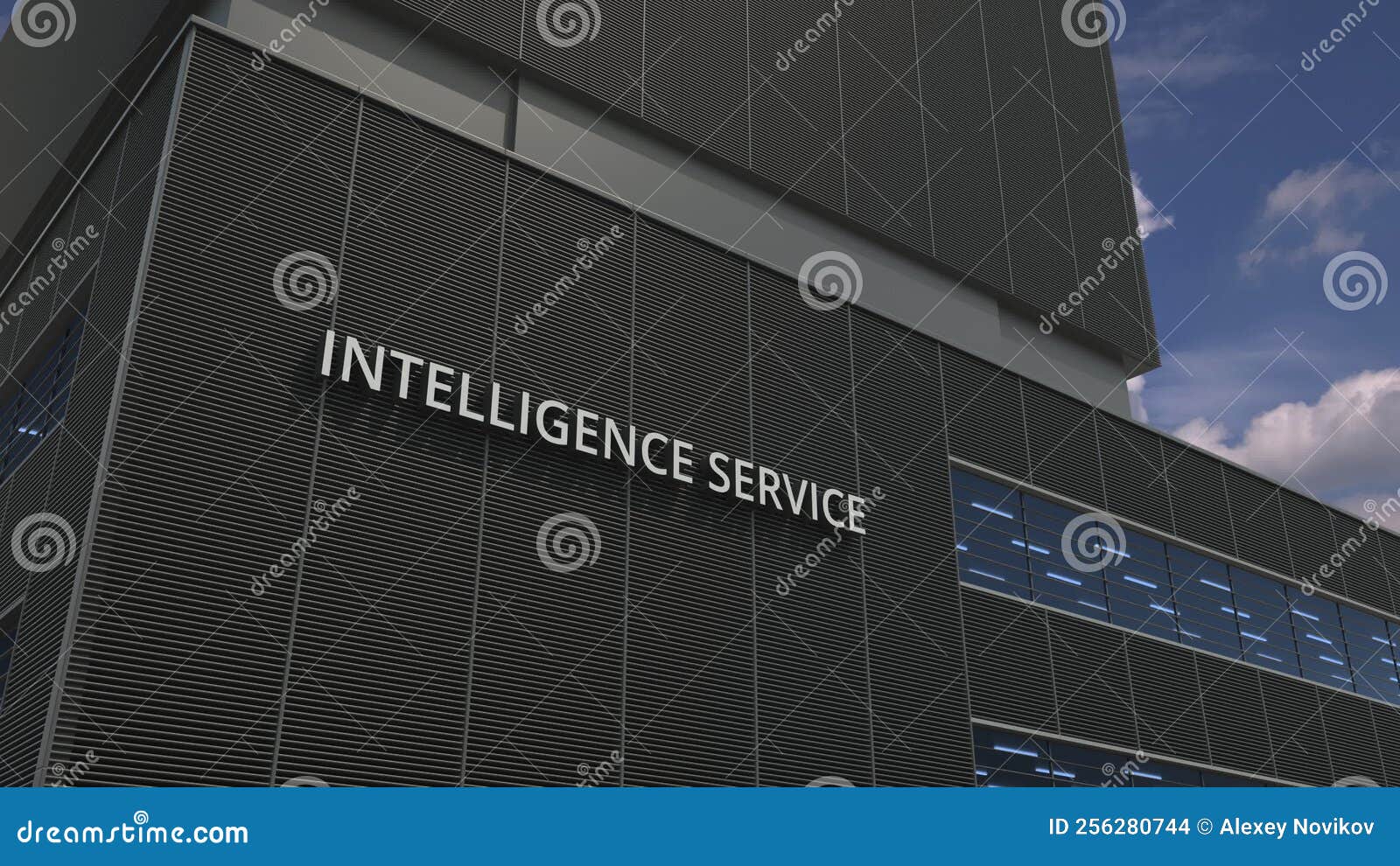 INTELLIGENCE Text on a Modern Office Building, 3d Animation Stock ...