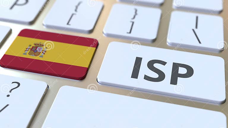 ISP or Internet Service Provider Text and Flag of Spain on the Computer ...
