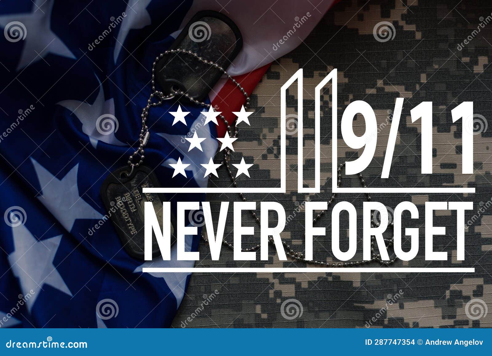 Text Never Forget 9. 11 with United States Flag Stock Photo - Image of ...