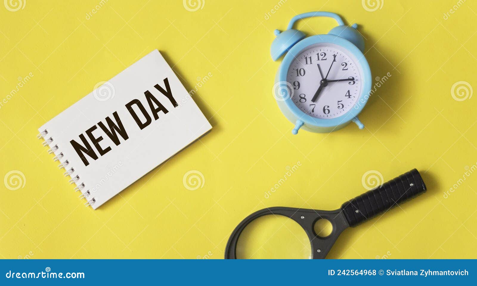 Text New Day on Notepad, Start Symbol. Beautiful Yellow Background ...
