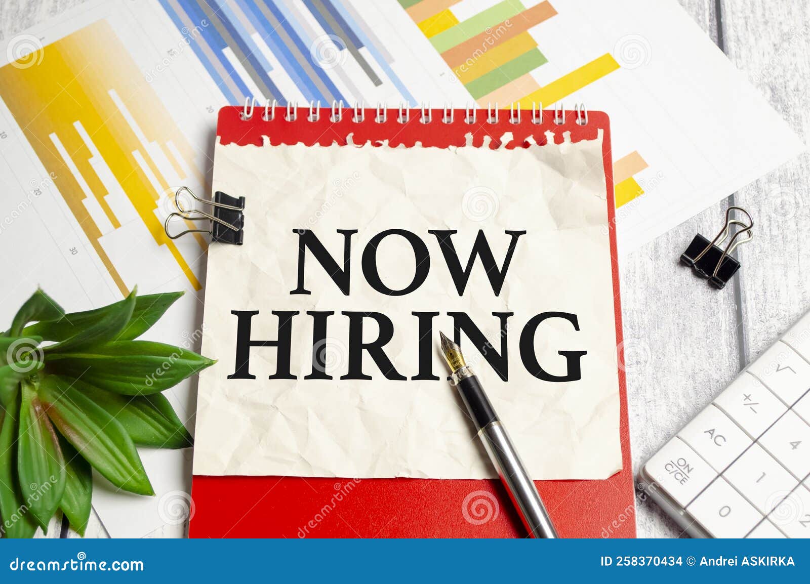 Text Now Hiring Text Written on Red Notepad and Charts Stock Photo ...