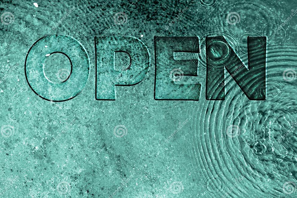Text Open Wording on the Blue Water Surface Background Stock Photo ...
