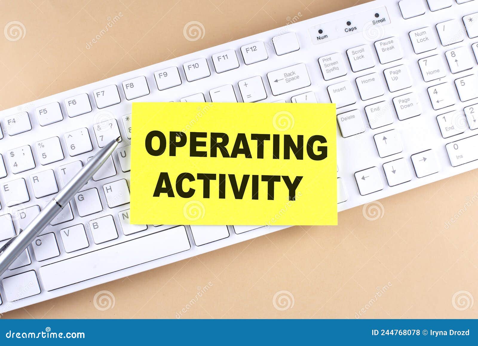 OPERATING ACTIVITY Text On Blue Sticker On Chart With Calculator And ...