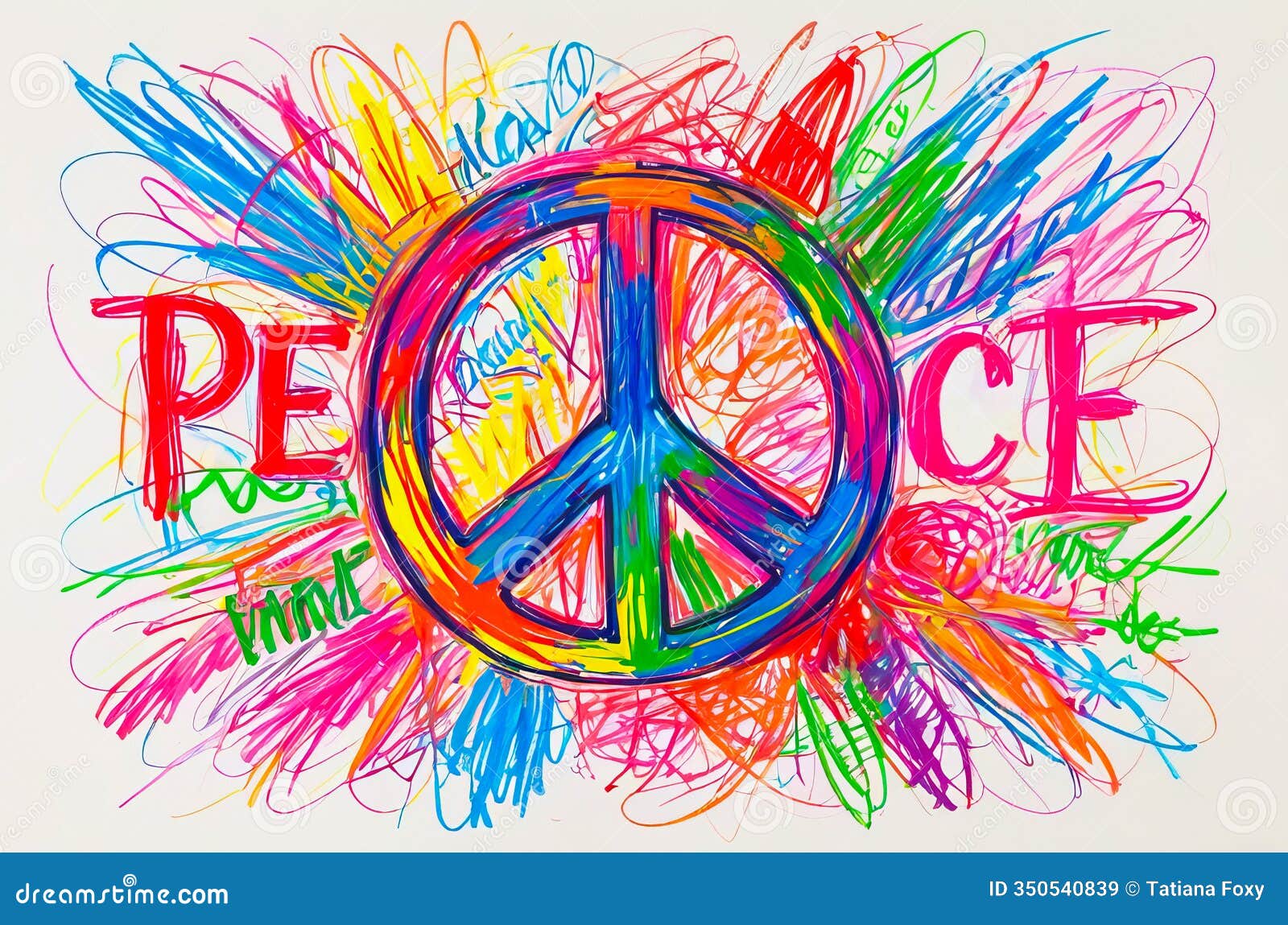 Text Peace and Sign Peace Colorful Scribbles in Chaotic Wax Crayon ...