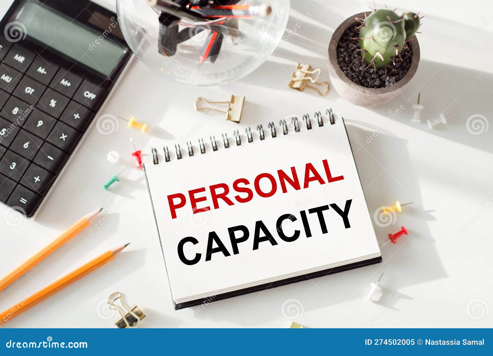 Text PERSONAL CAPACITY. Notebook on Table with Office Tools Stock Image ...