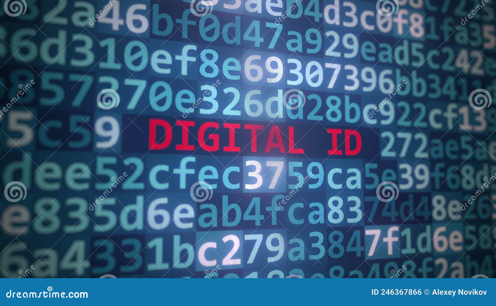 DIGITAL ID Text and Program Code on the Computer Screen. 3D Rendering ...