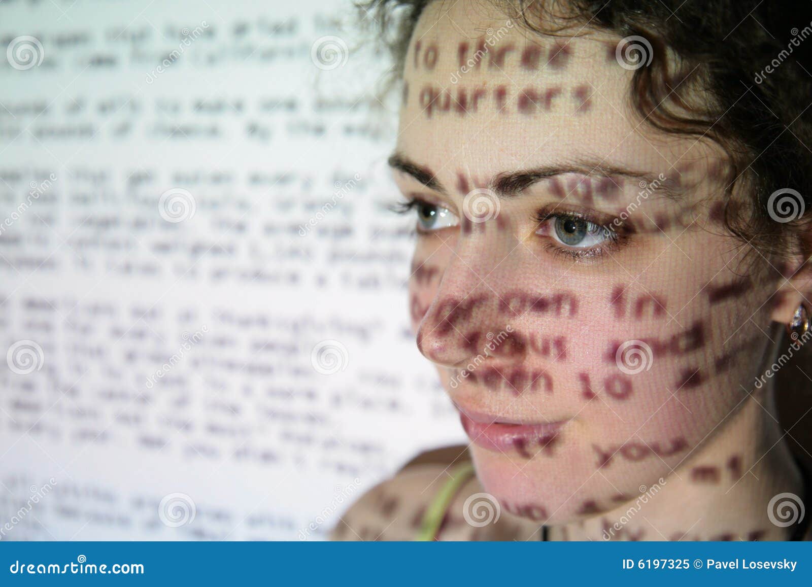 Text is Projected on Face of Woman Stock Image - Image of photographic ...