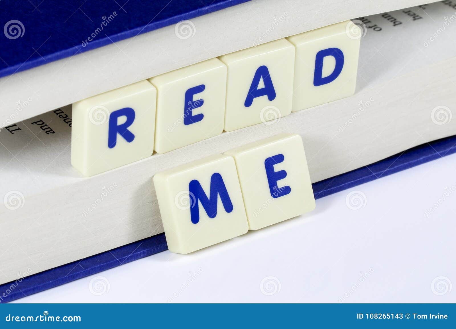Text Reading READ ME between Pages of Book Stock Image - Image of text ...