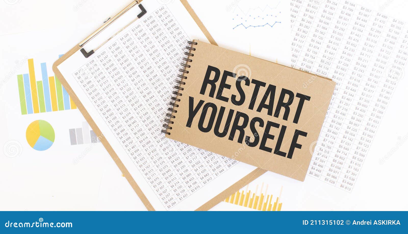 Text Restart Yourself on Brown Paper Notepad on the Table with Diagram ...