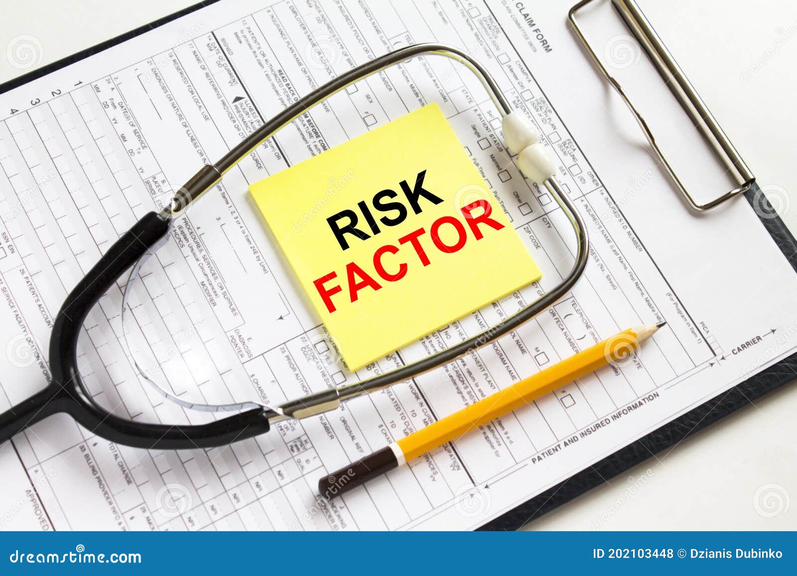 Text Risk Factor on a Yellow Sticker with a Stethoscope Lying on a ...