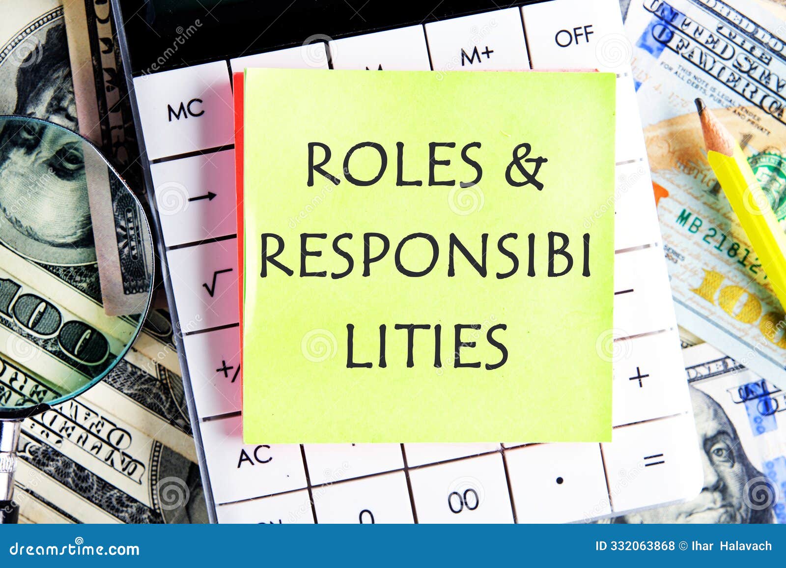 Text Roles and Responsibility a Concept Phrase on a Yellow Sticker on a ...