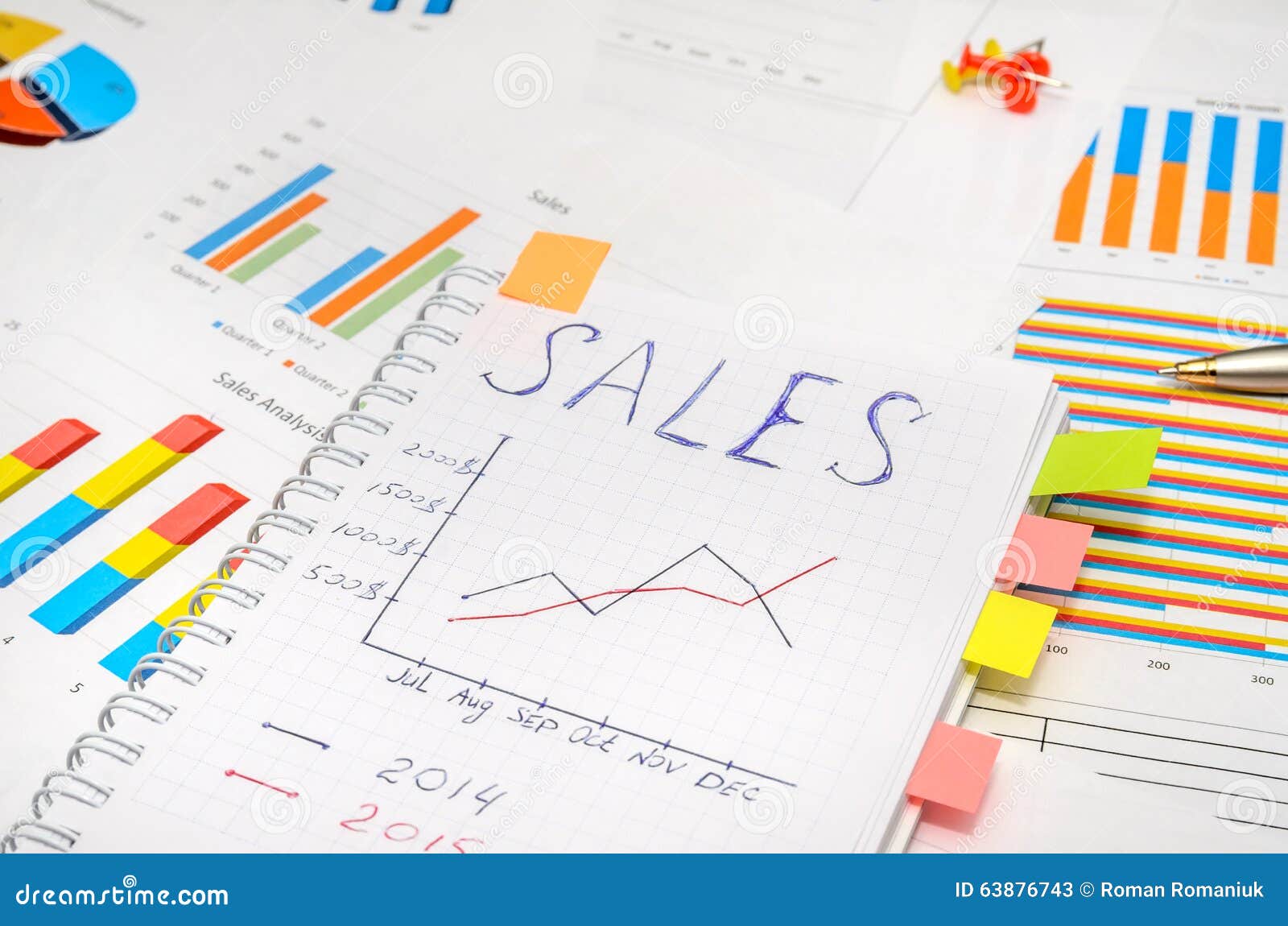Text Sales at Notebook with Analytic Graphs and Charts Stock Image ...