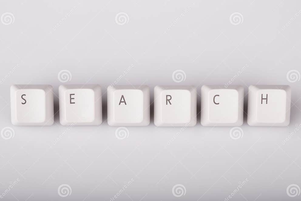 Text Search Formed with Computer Keyboard Keys on White Background ...