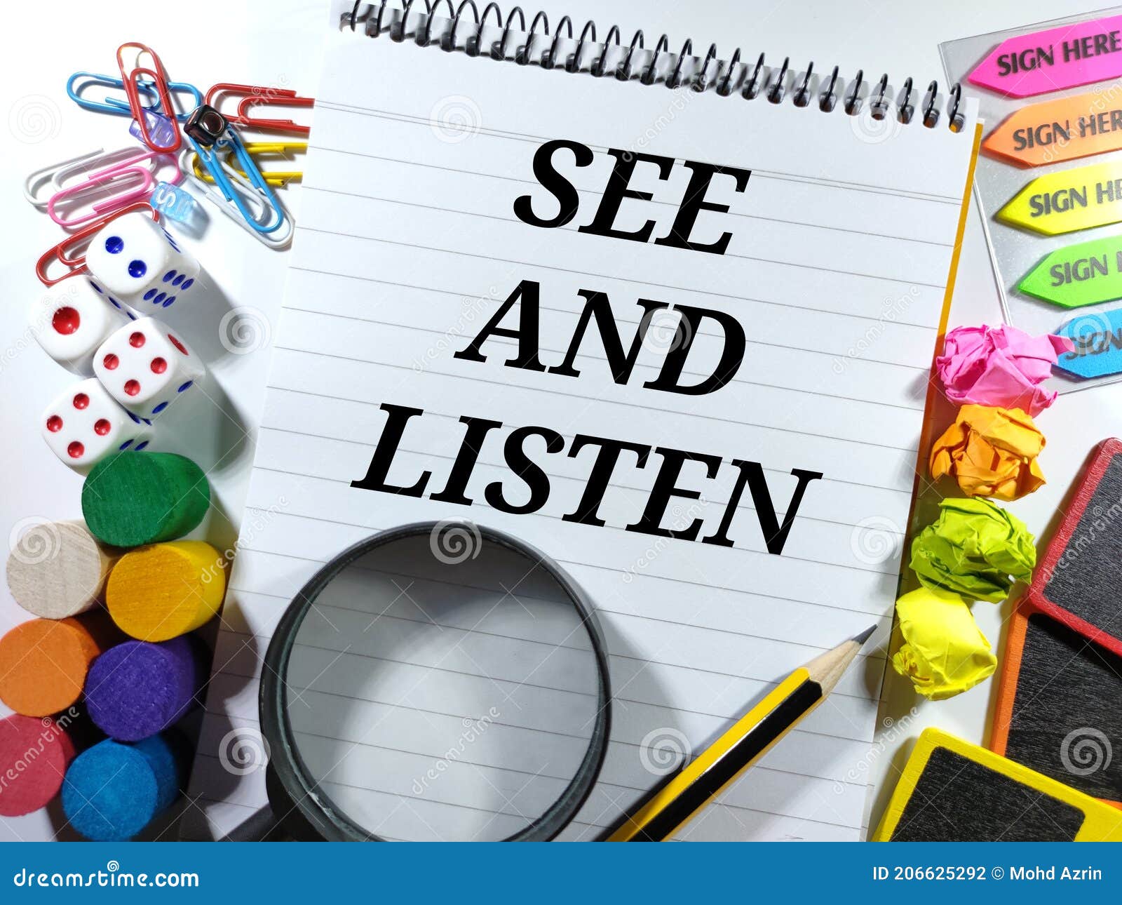 Text SEE and LISTEN on a Notebook. Stock Photo - Image of clothing ...