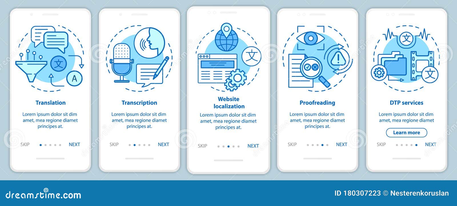 Text Services Blue Onboarding Mobile App Page Screen with Linear ...