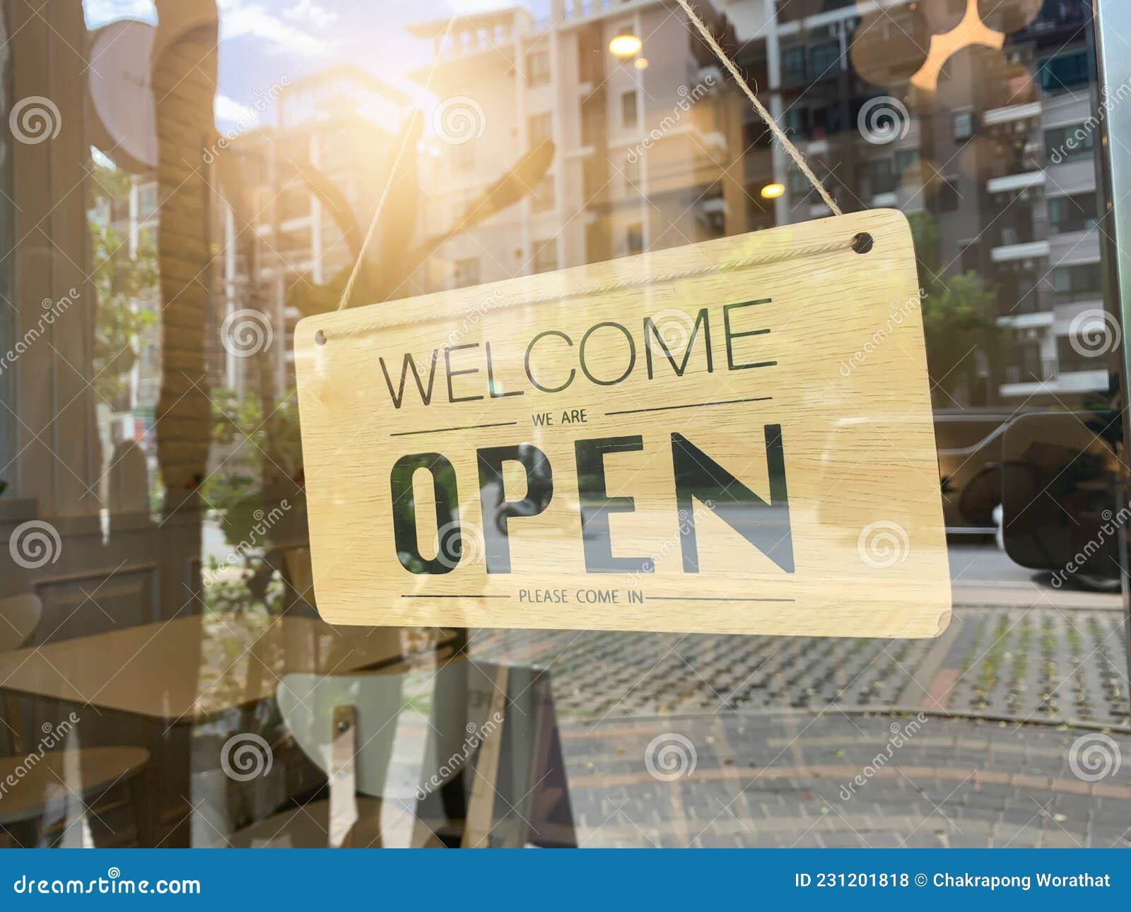 Text on Sign `Welcome we`re OPEN` in Cafe. Stock Photo - Image of entry ...