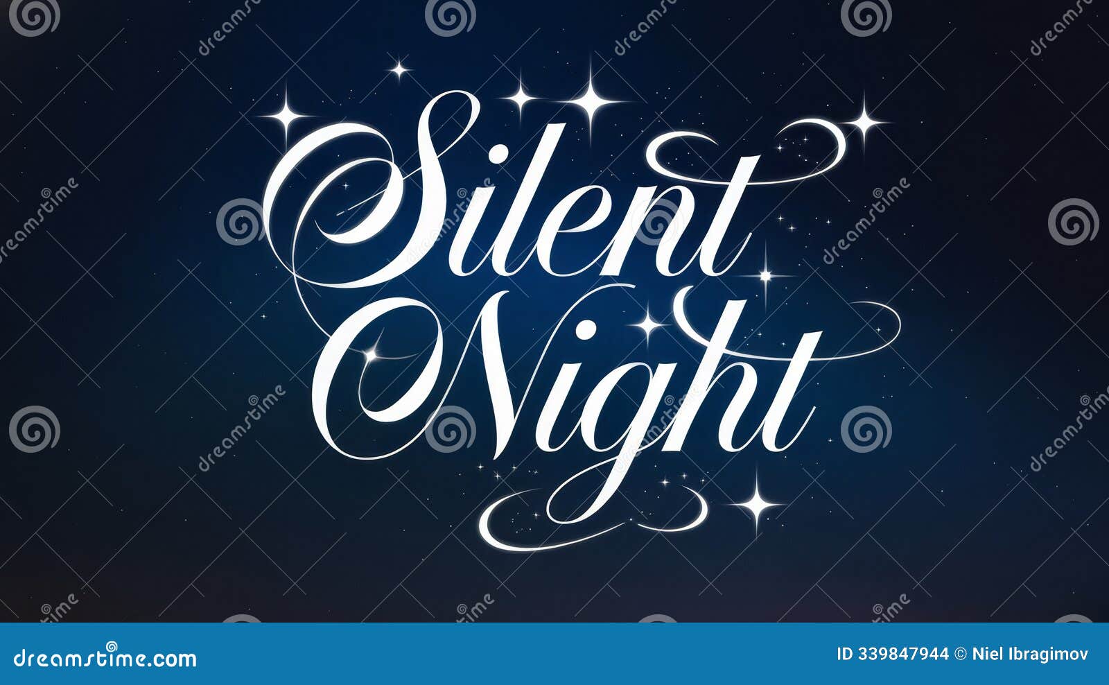 Text Silent Night Elegant Flowing Script with Soft Glowing Stars and ...