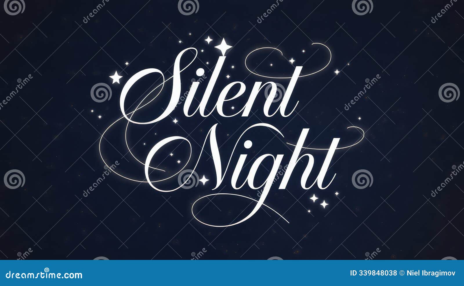 Text Silent Night Elegant Flowing Script with Soft Glowing Stars and ...