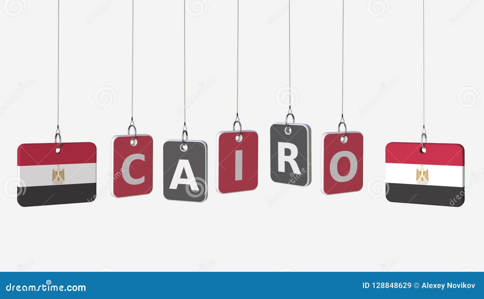 Flags of EGYPT and Cairo Text on Hanging Plates. 3D Rendering Stock ...