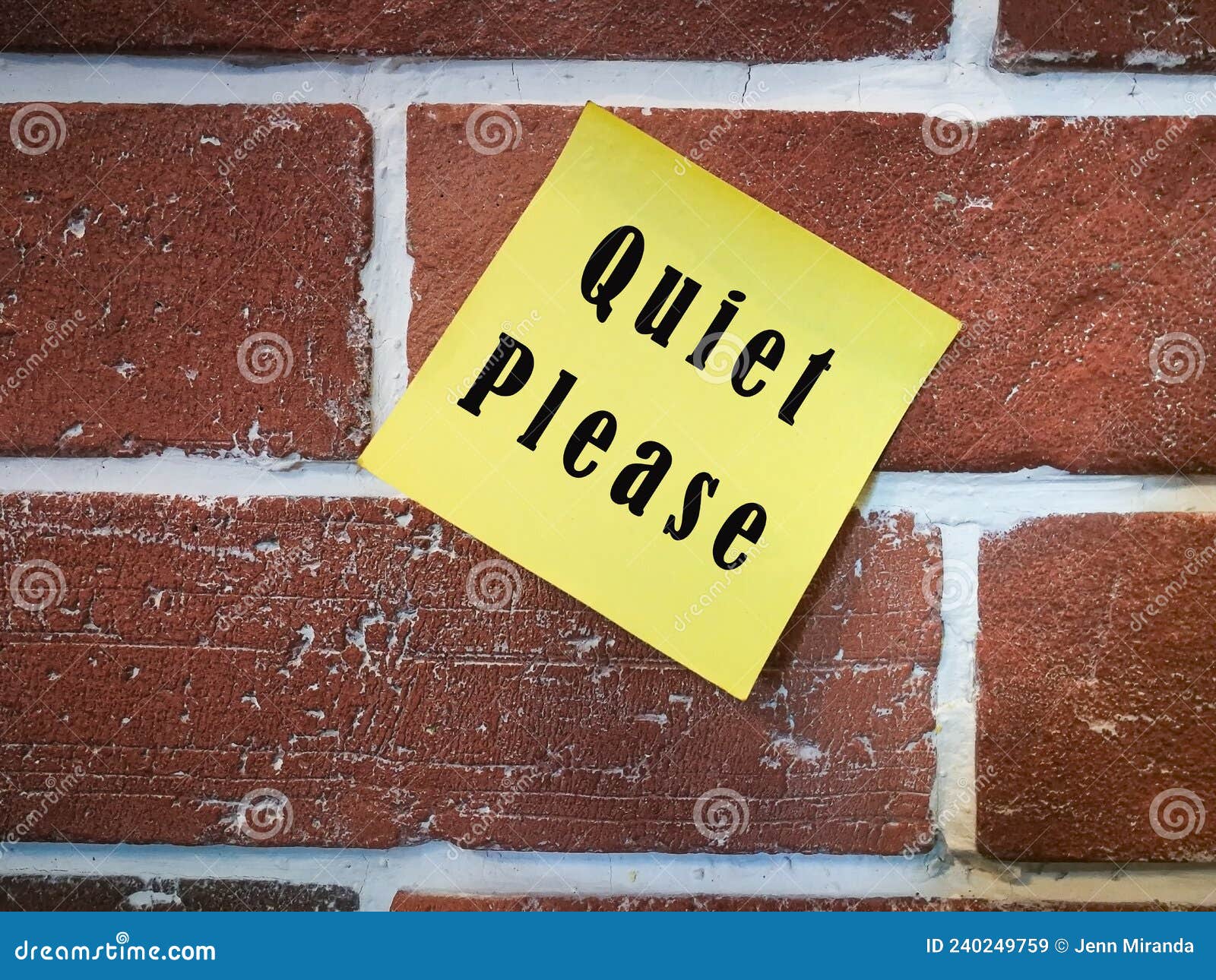 Text on Sticky Yellow Note on Brick Wall. Quiet Please Stock Image ...