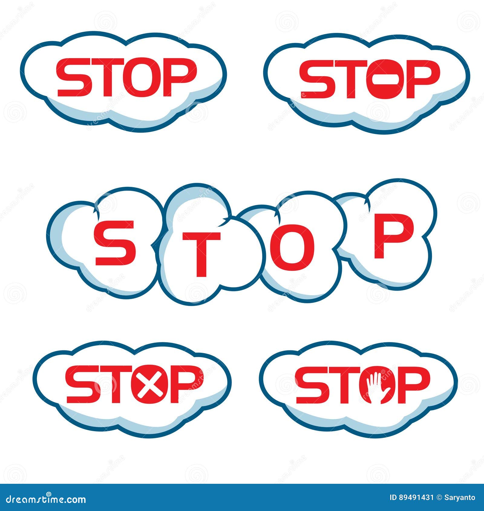 Text stop with clouds stock vector. Illustration of dream - 89491431