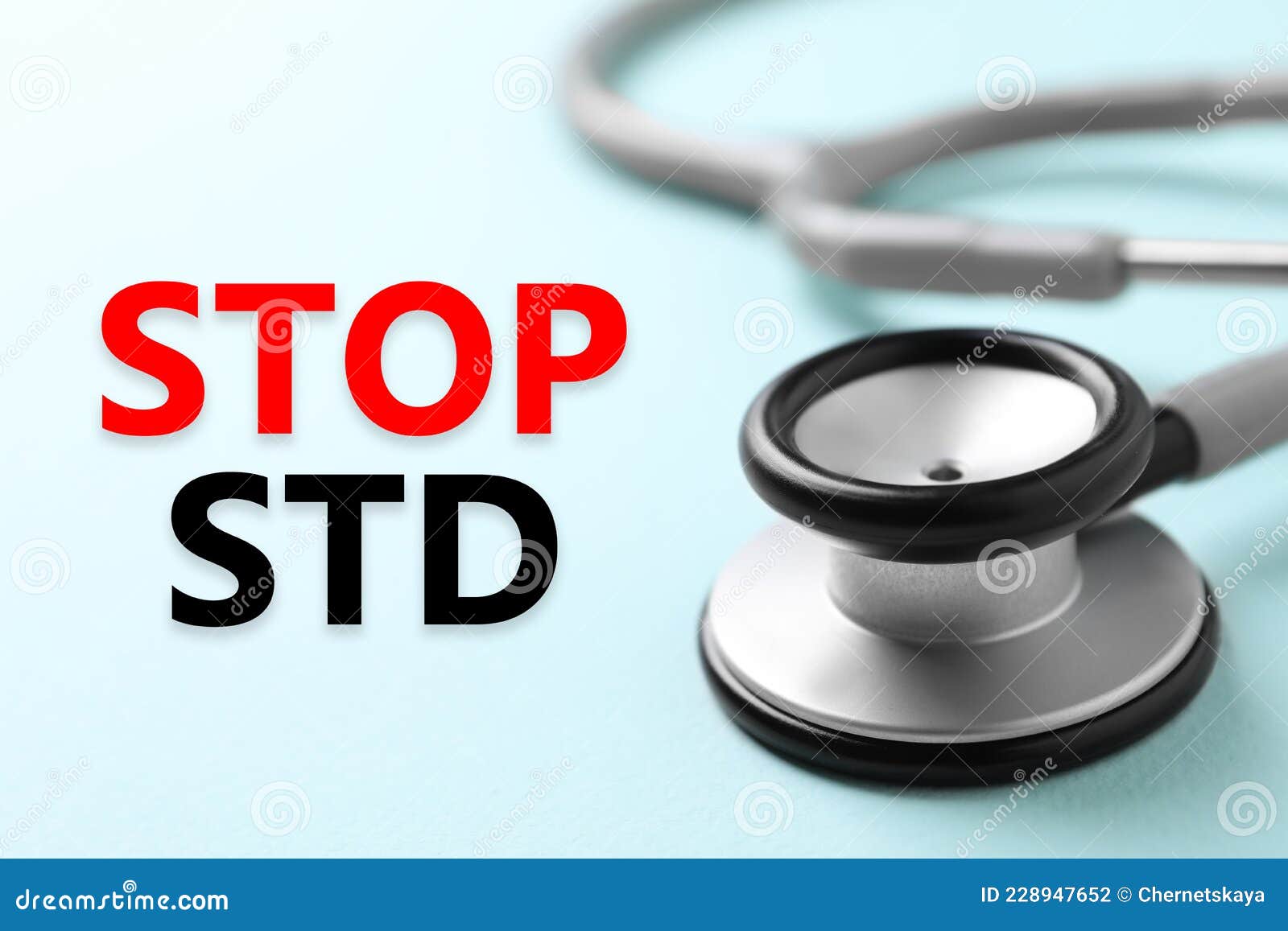 Text STOP STD and Stethoscope on Light Blue Background, Closeup Stock ...