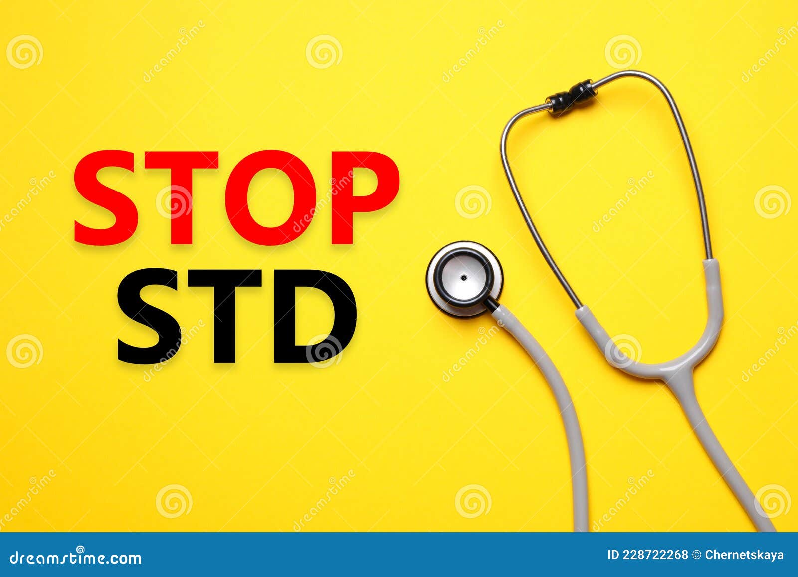 Text STOP STD and Stethoscope on Yellow Background, Top View Stock ...