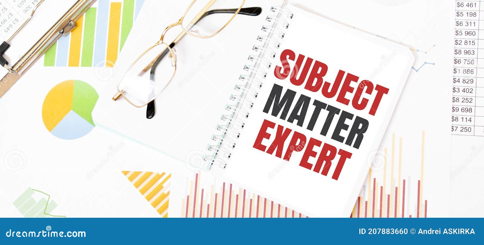 Text SUBJECT MATTER EXPERT on White Notepad, Glasses, Graphs and ...