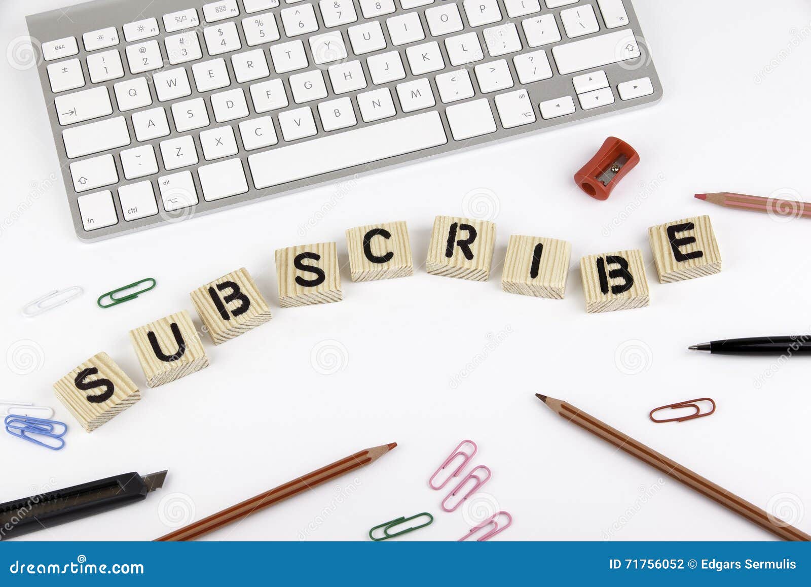 Text: SUBSCRIBE from Wooden Letters on White Office Desk Stock Photo ...