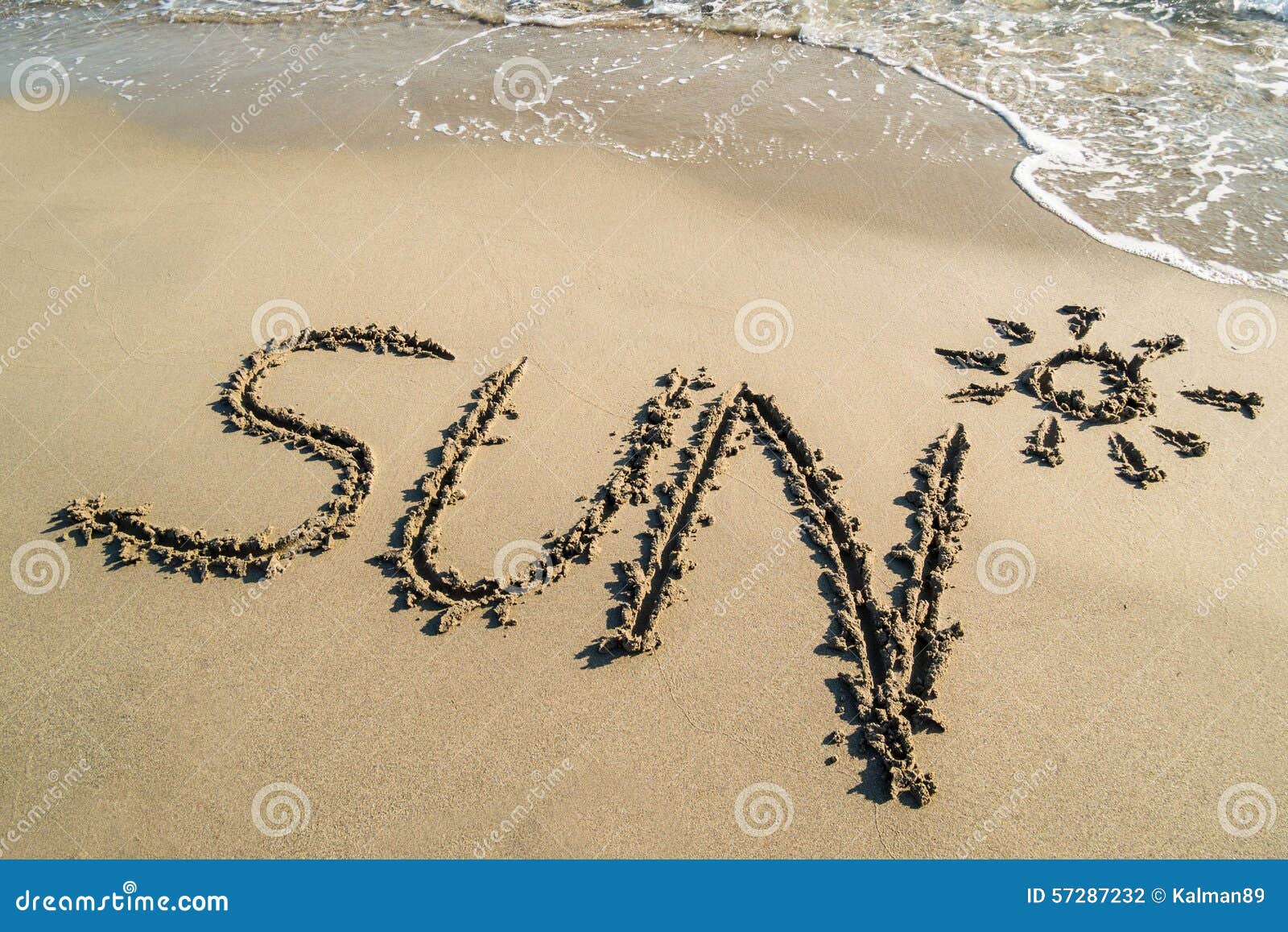 Text Sun Outline on the Wet Sandy Beach Stock Photo - Image of seaside ...