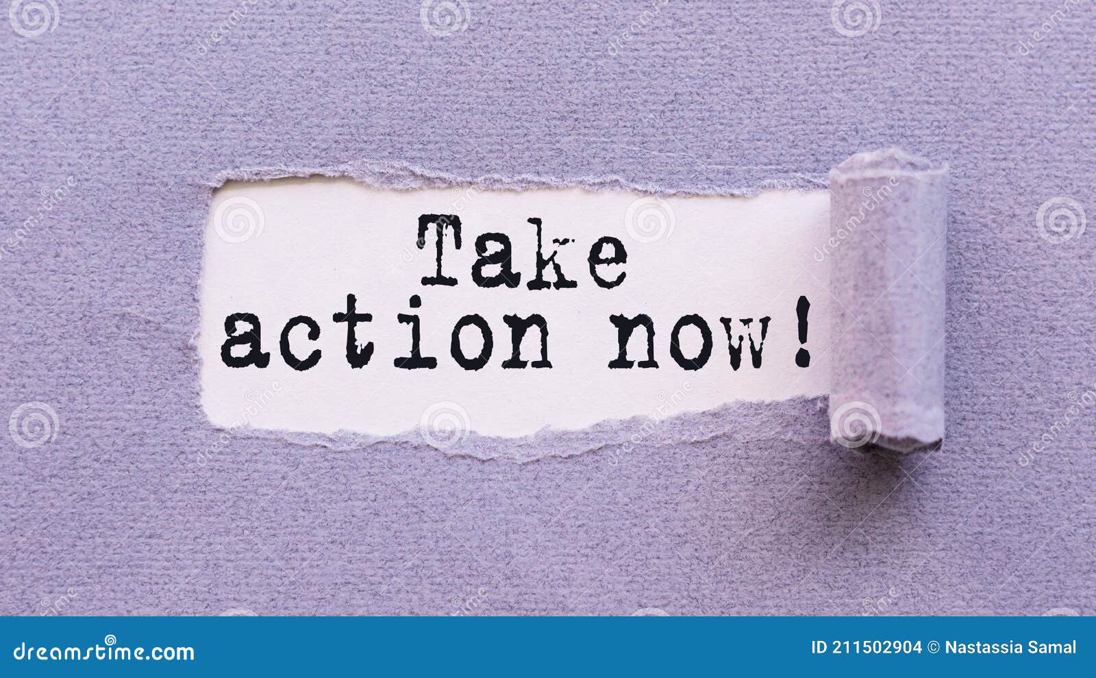 The Text TAKE ACTION NOW Appears on Torn Lilac Paper Against a White ...