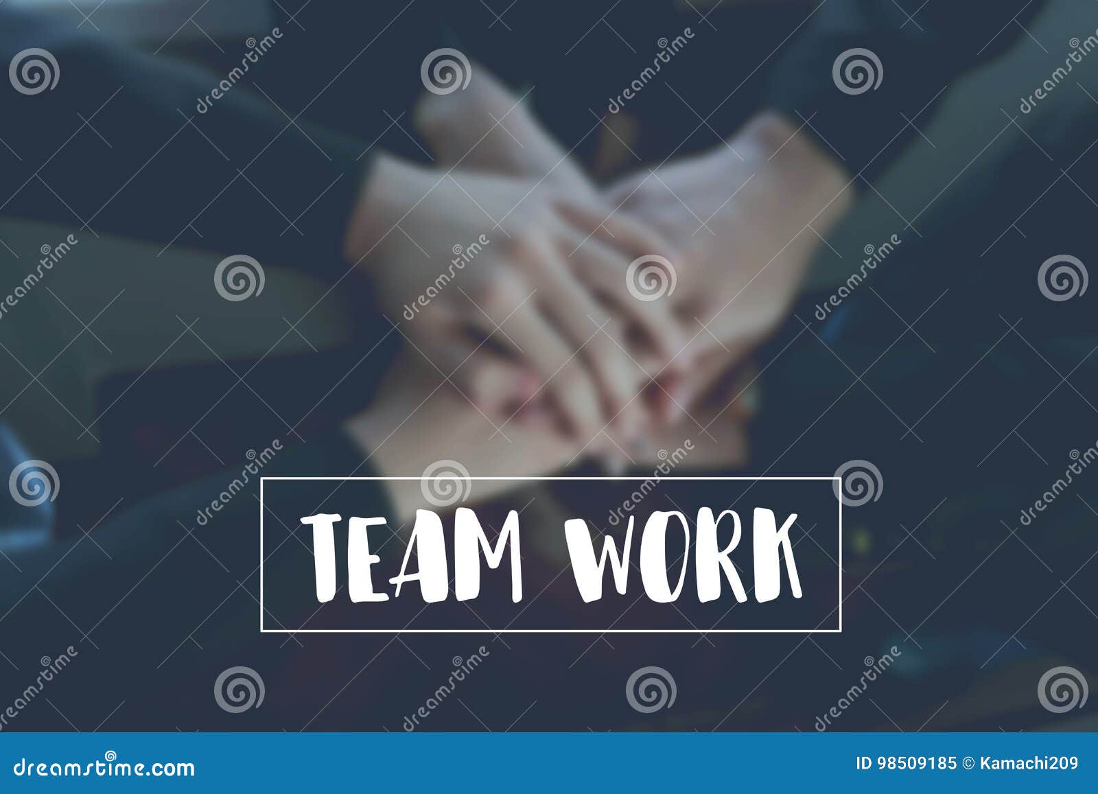 Text Teamwork on Background Hand Coordination of the Team Represents ...