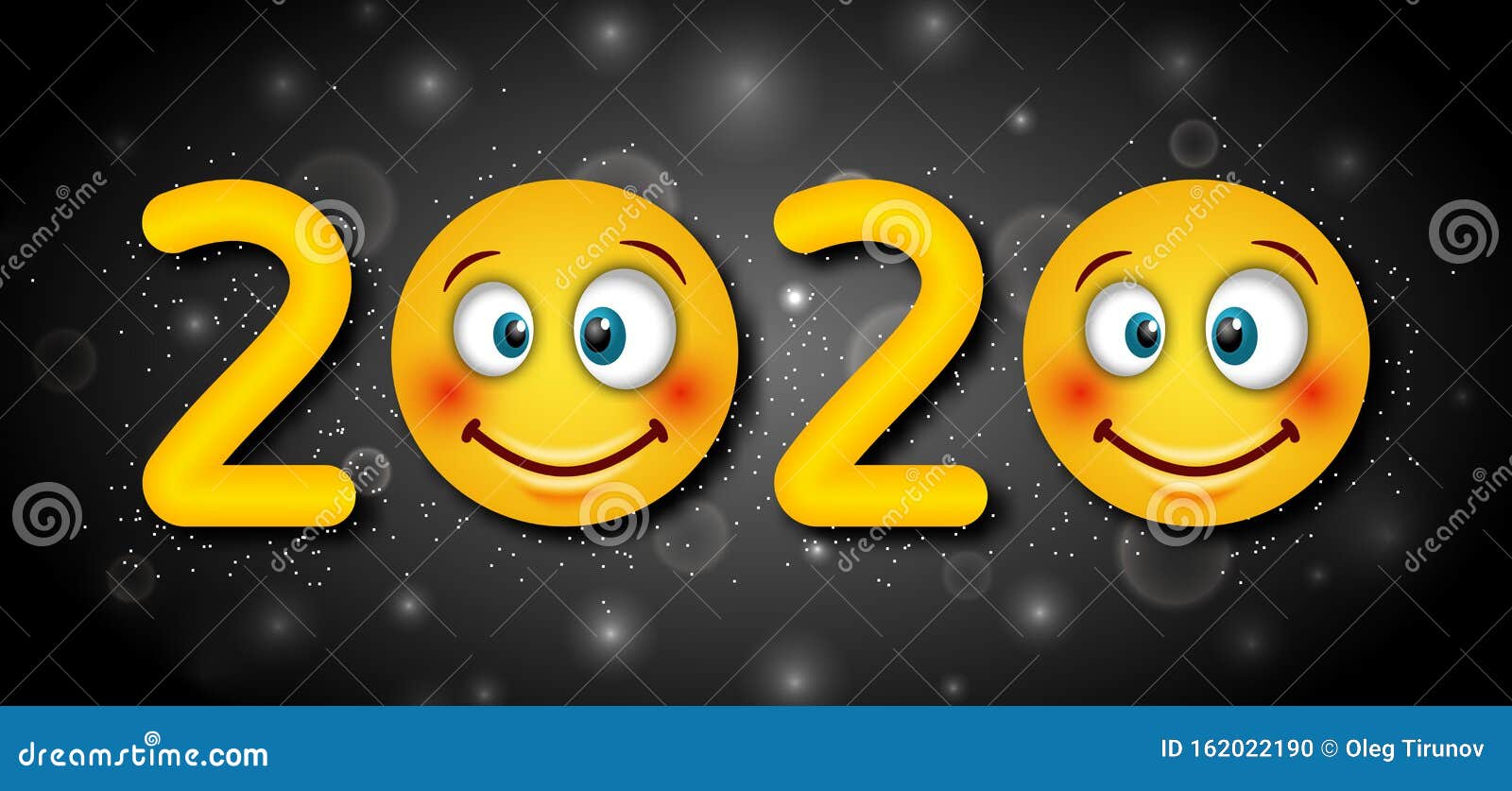 2020 Text, Template for Happy New Year with Cheerful Emoticons Stock ...