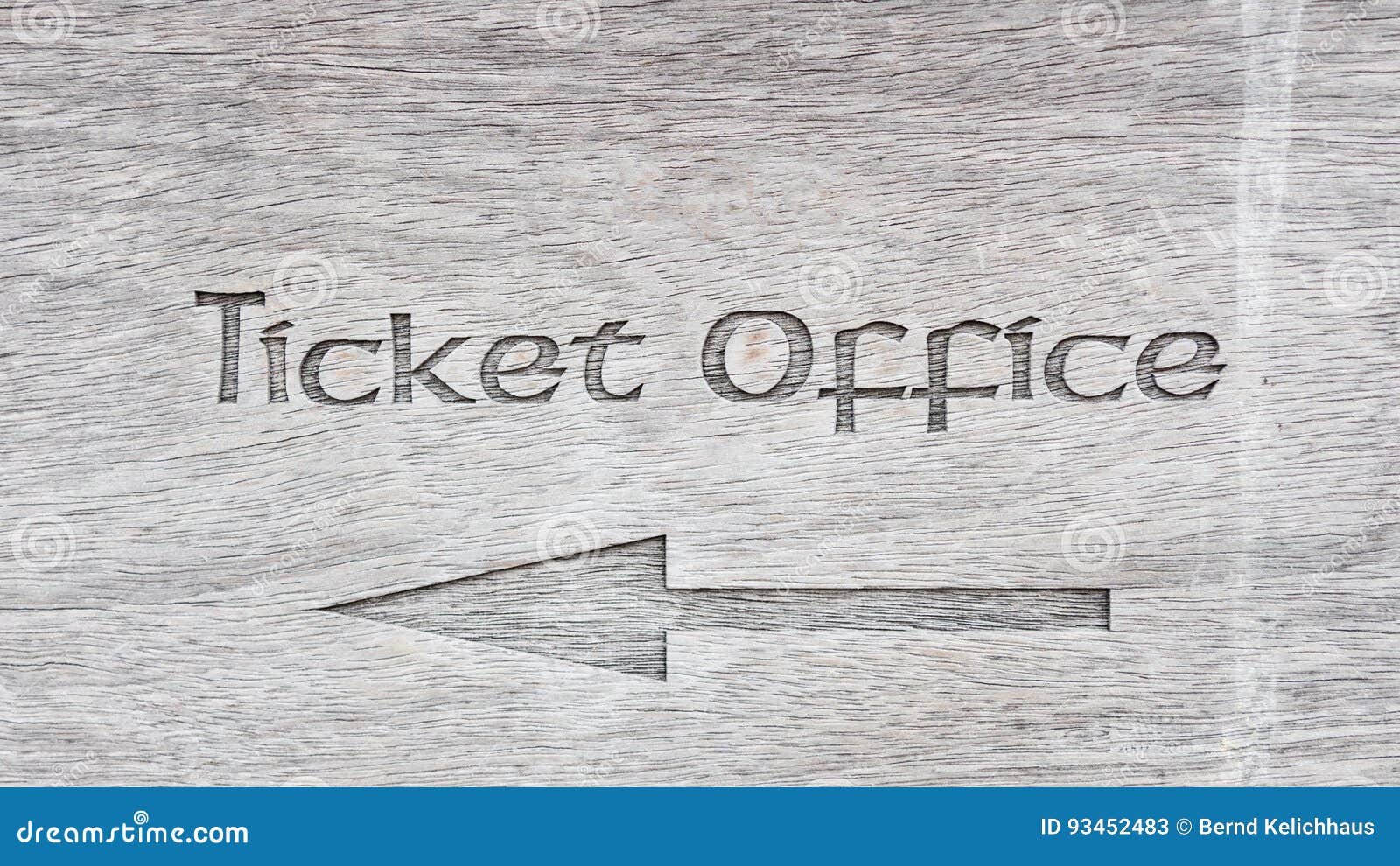 Text Ticket Office with Arrow on Wooden Panel Stock Image - Image of ...