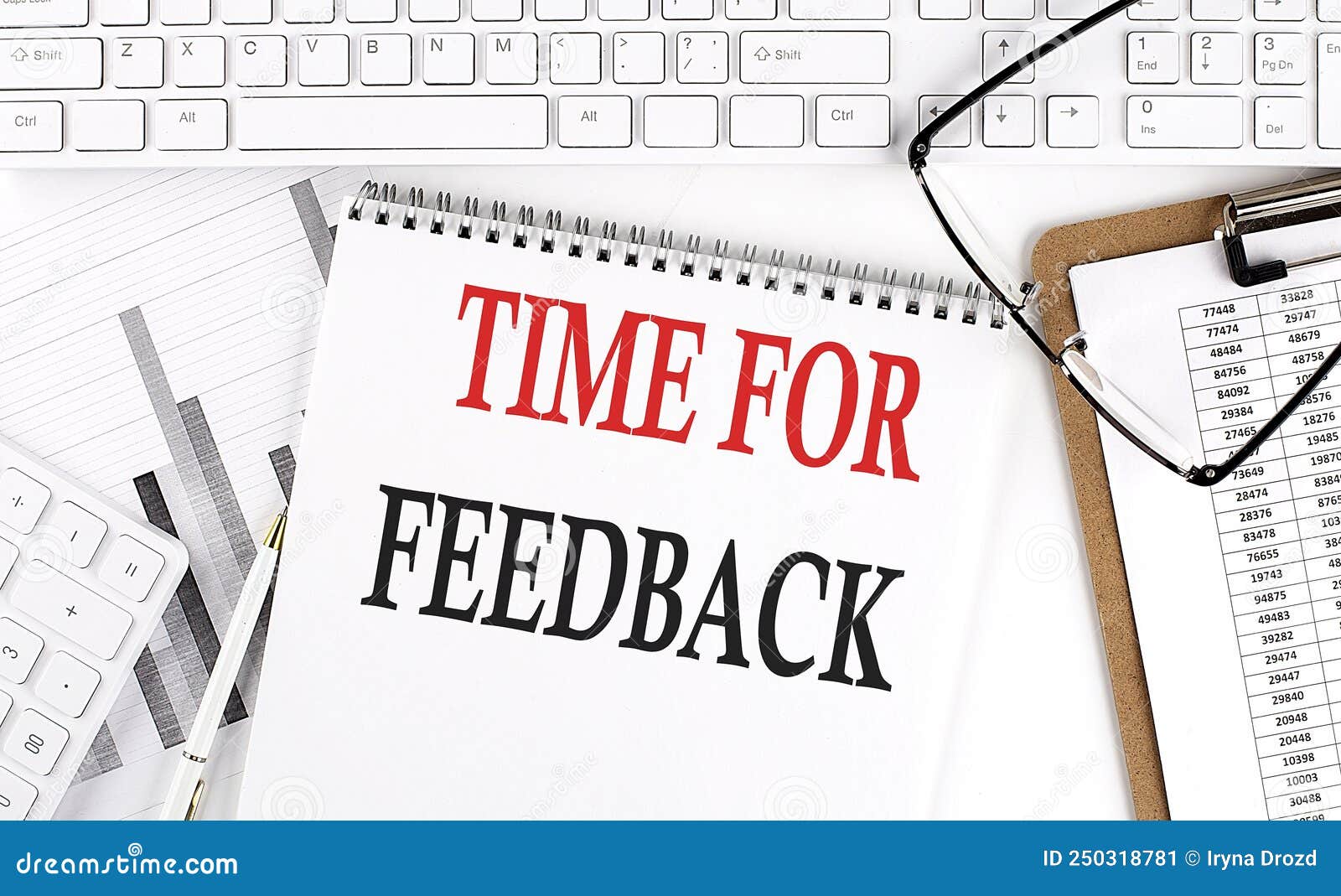 Text TIME for FEEDBACK on Office Desk Table with Keyboard, Notepad and ...