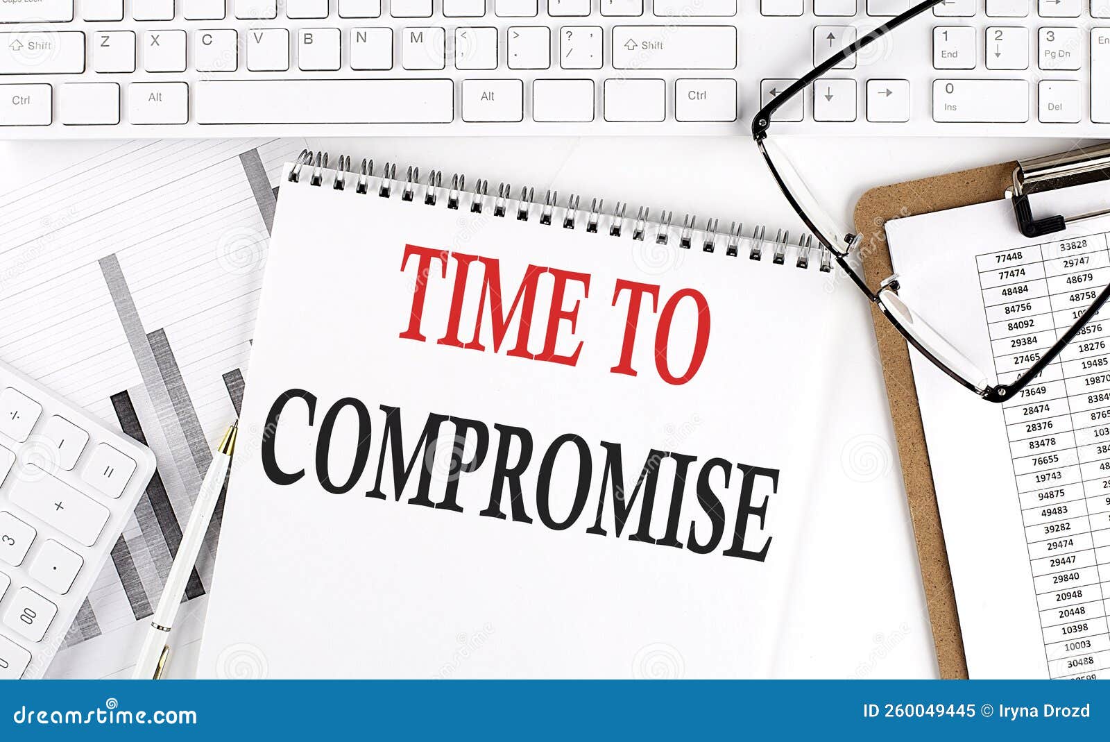 Text TIME TO COMPROMISE on Office Desk Table with Keyboard, Notepad and ...