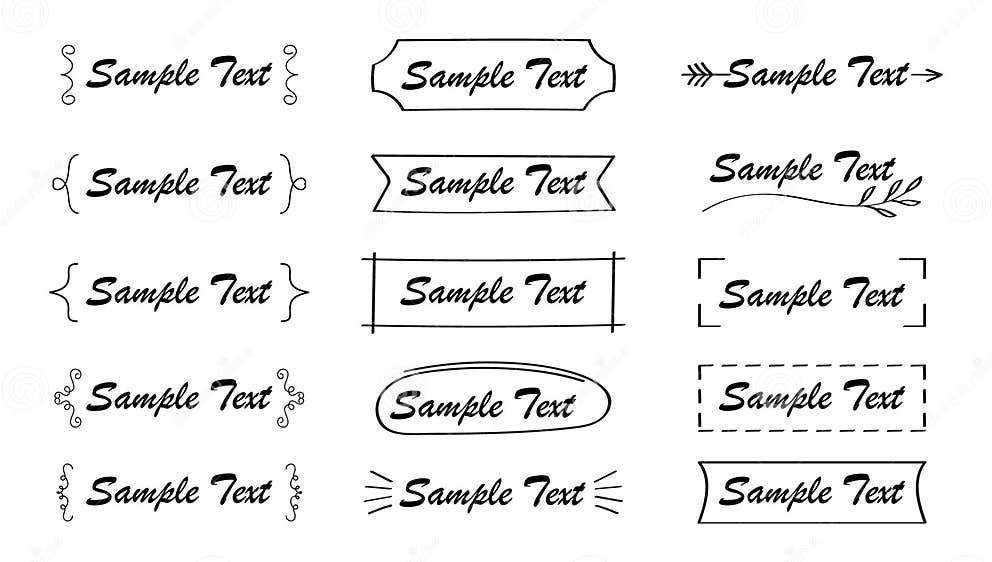 Text Title Frame Vector Set in Doodle Style. Sketch Border, Simple ...