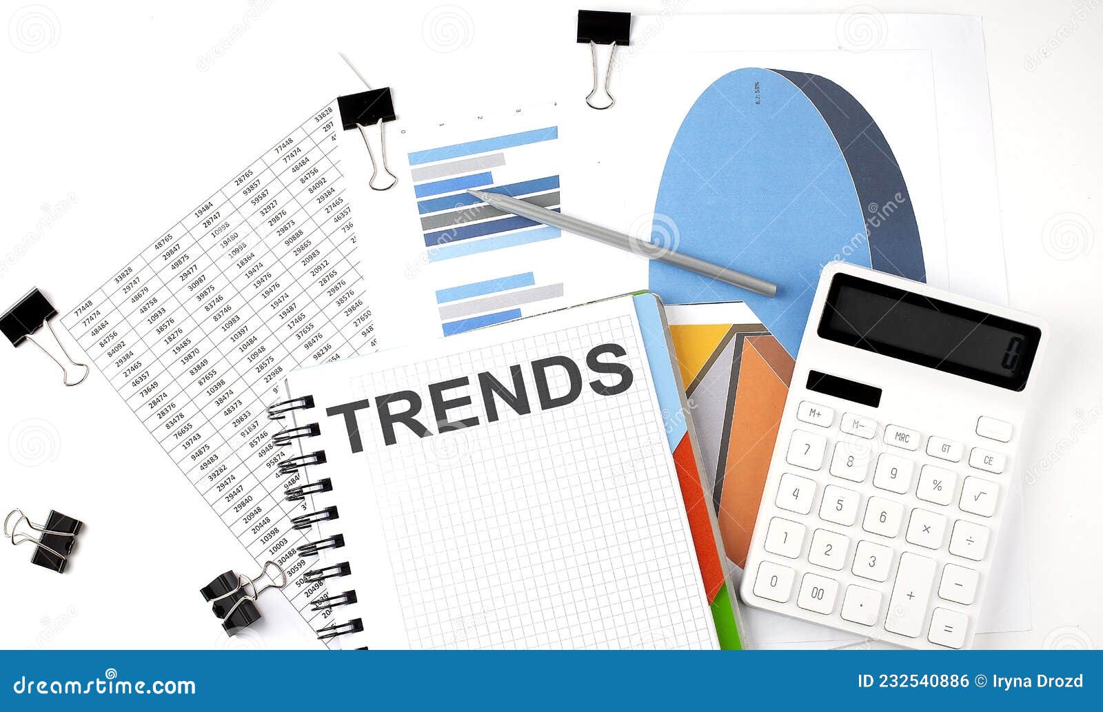 Text TRENDS on a Notebook on the Diagram and Charts with Calculator and ...