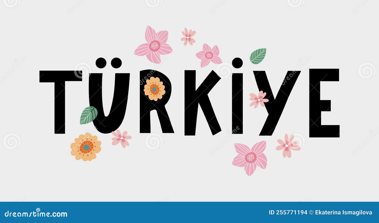 Text in the Turkish: Turkey Lettering. Handwritten Name of the Country ...