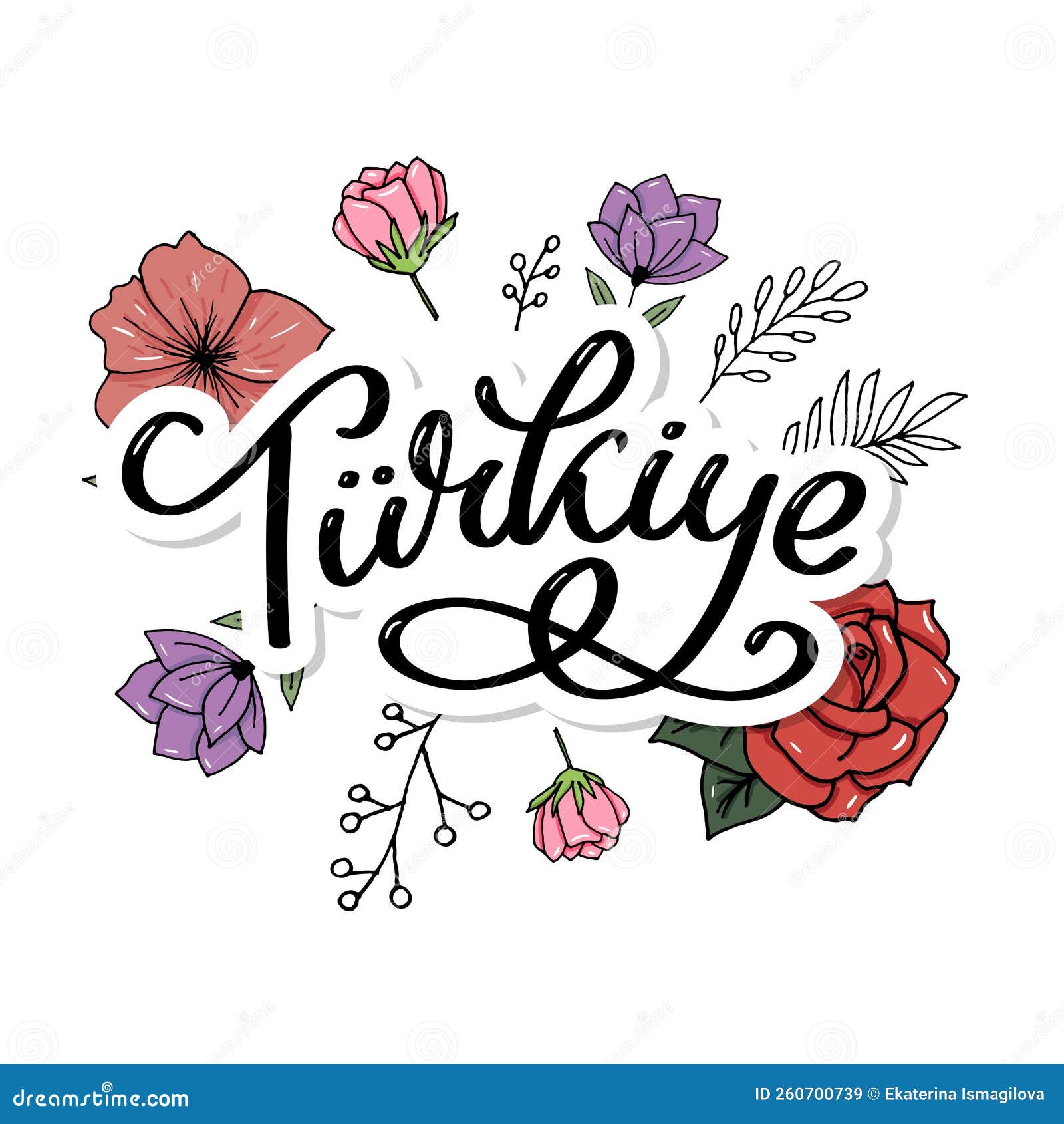 Text in the Turkish: Turkey Lettering. Handwritten Name of the Country ...