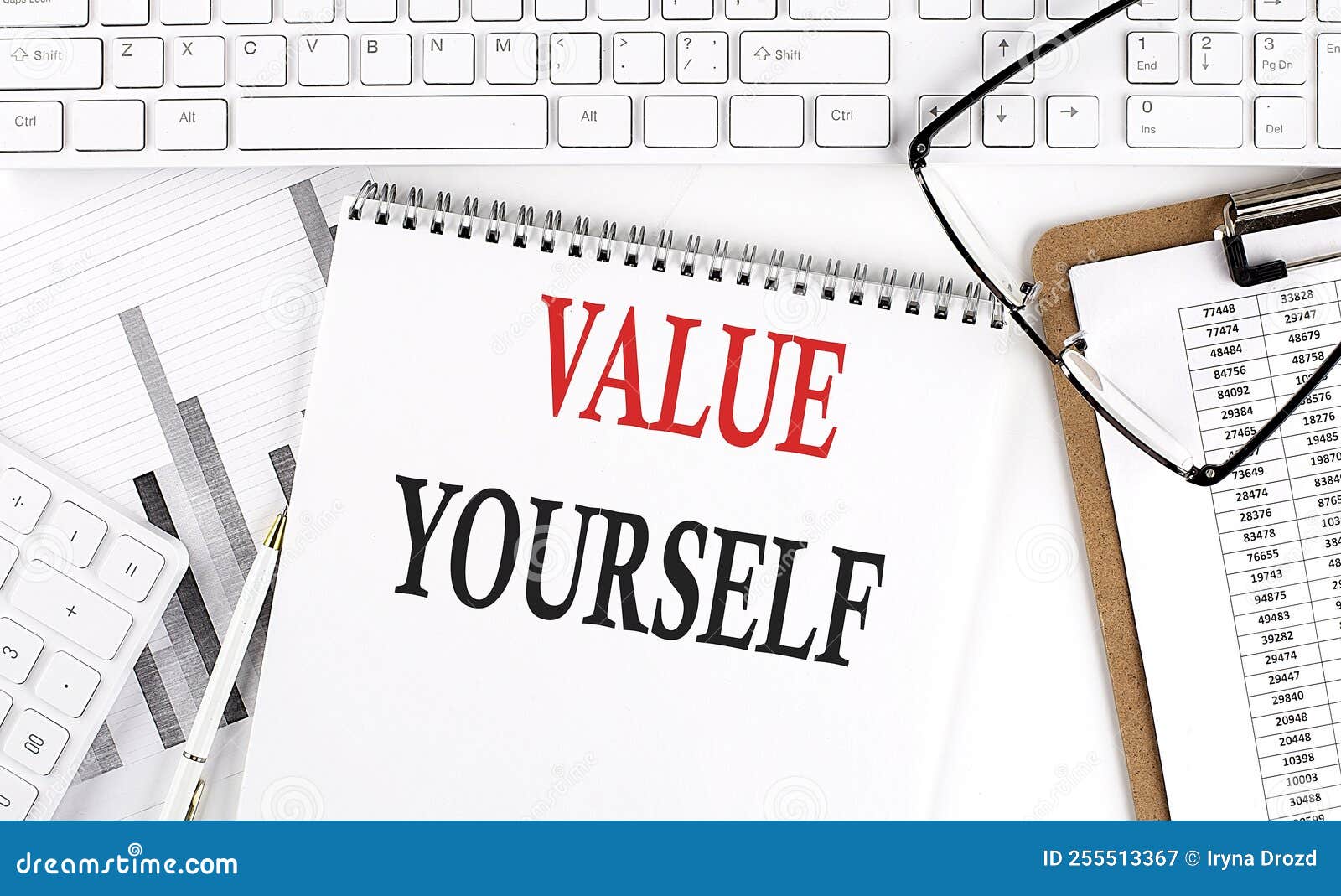 Text VALUE YOURSELF on Office Desk Table with Keyboard, Notepad and ...
