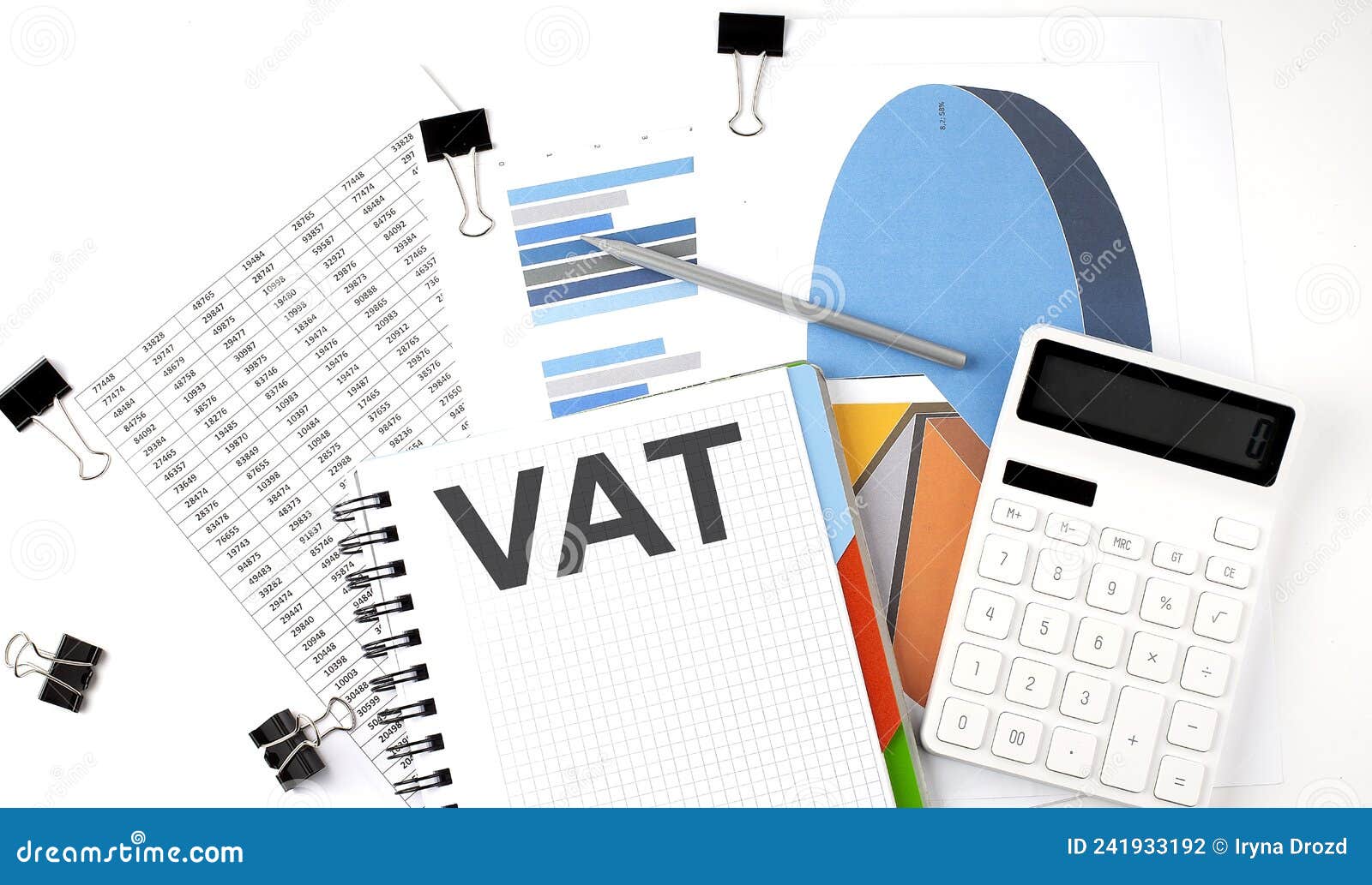 Text VAT on a Notebook on Diagram and Charts with Calculator and Pen ...