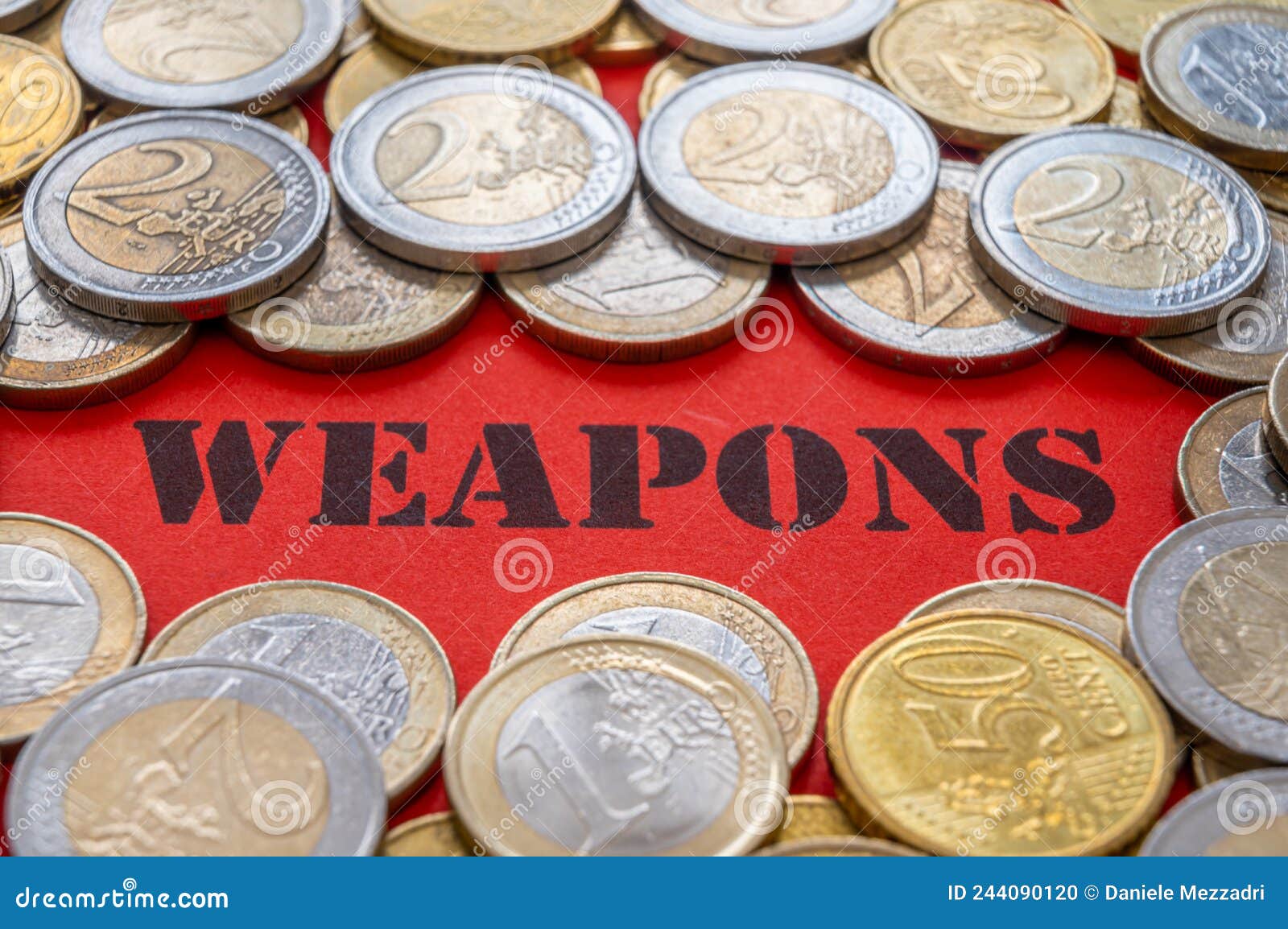 Text `weapons` and Coins Around. Arms Trade. Stock Photo - Image of ...