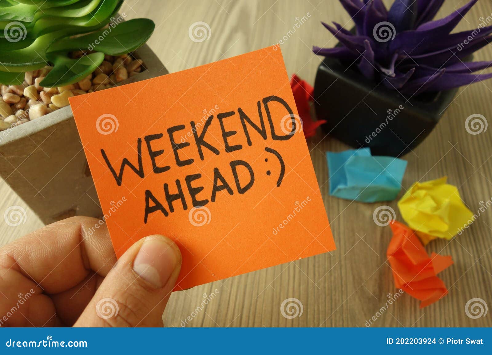 Text Weekend Ahead Handwritten on Sticky Note Stock Photo - Image of ...