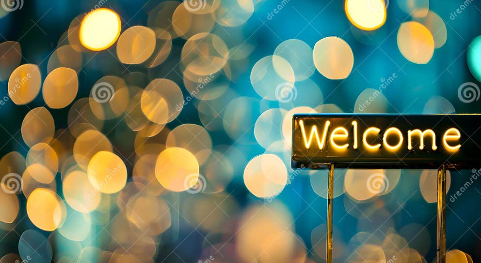 The Text Welcome Against a Blurry Background of Lights Stock Photo ...