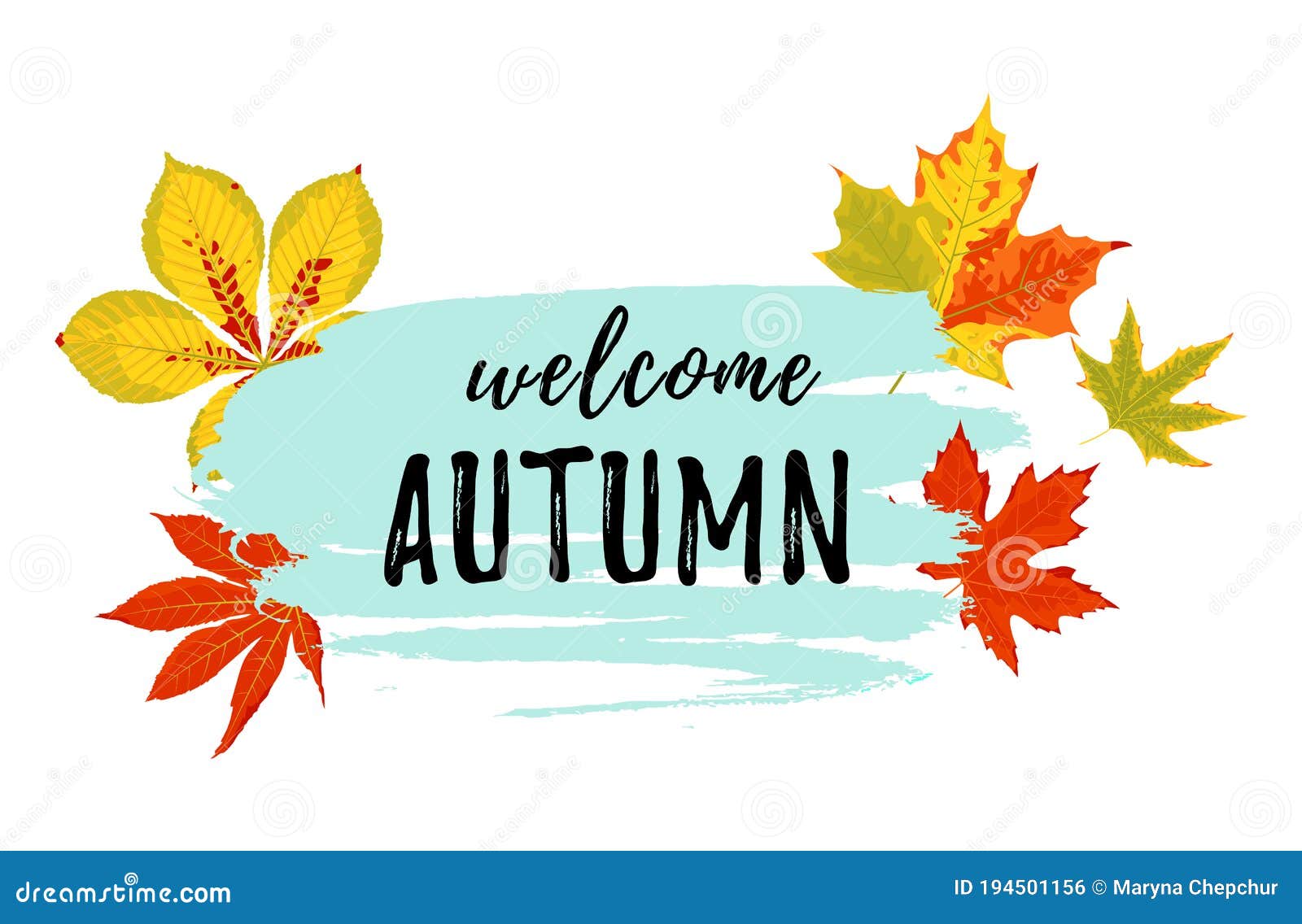 Text Welcome Autumn with Autumn Leaves. Place for Text. Vector ...
