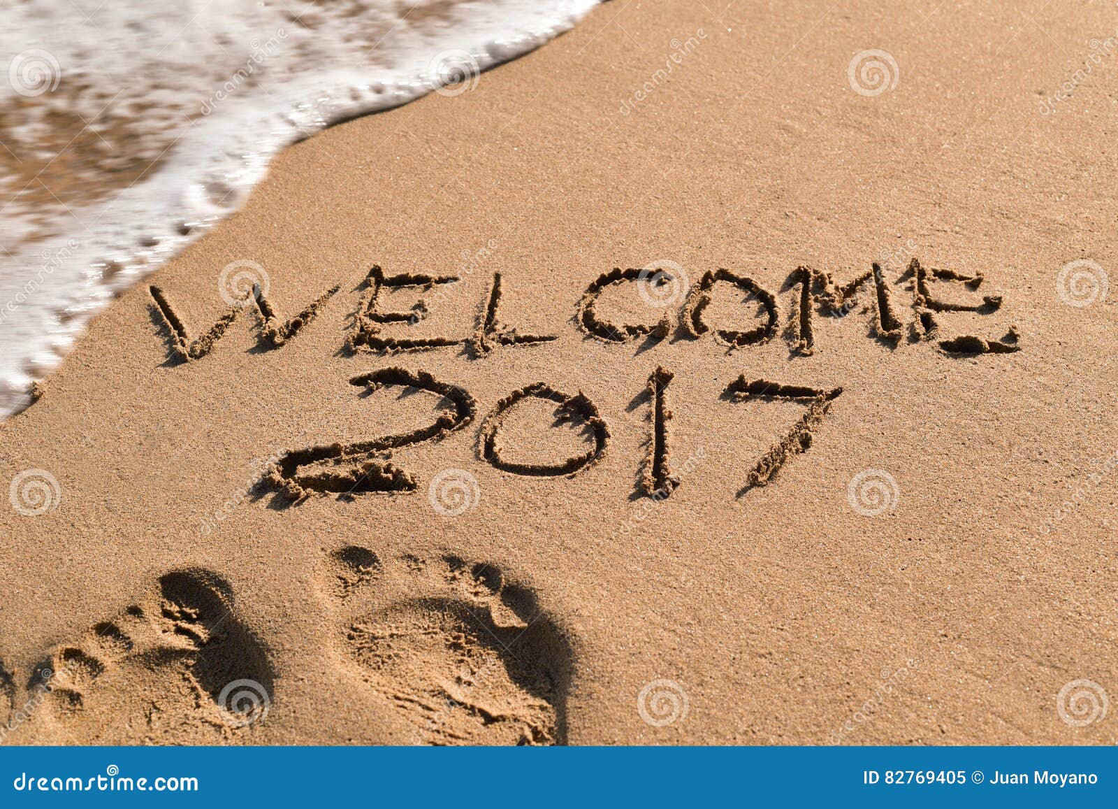 Text Welcome 2017 in the Sand of a Beach Stock Image - Image of happy ...