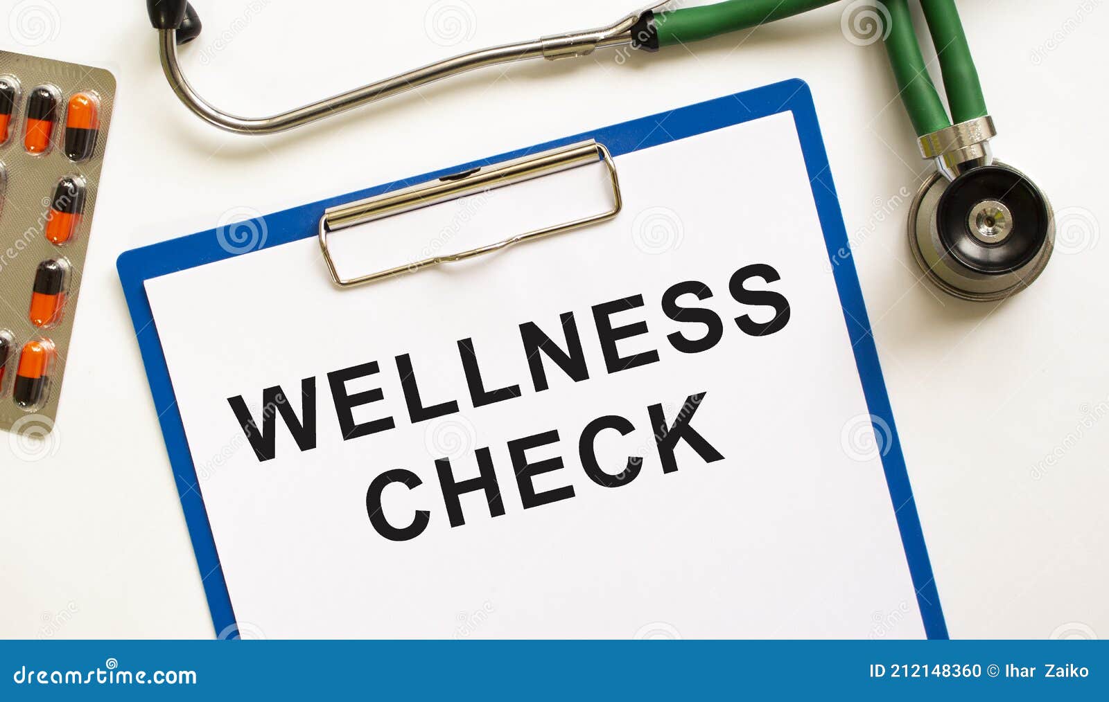 Text WELLNESS CHECK in the Folder with the Stethoscope. Medical Concept ...