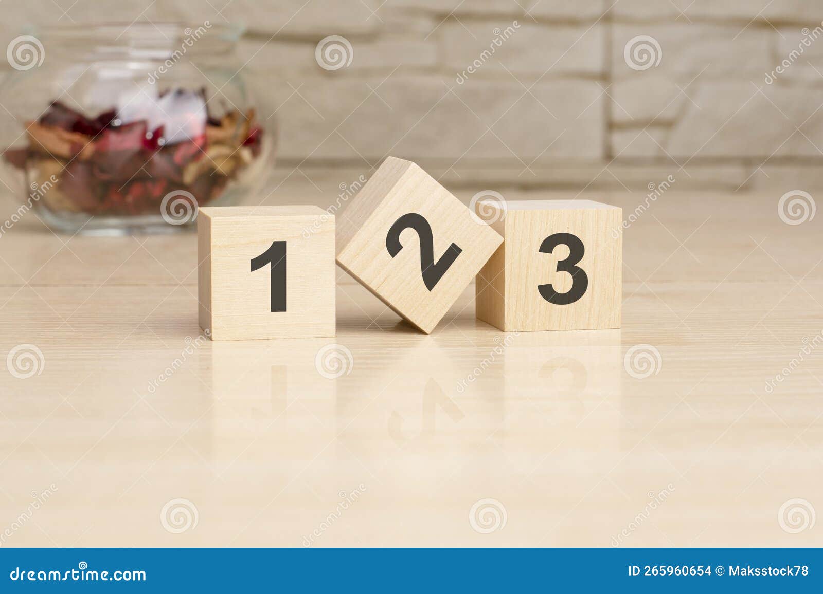 Text 123 on Wooden Blocks with Letters, Top View on Grey Background. 1 ...