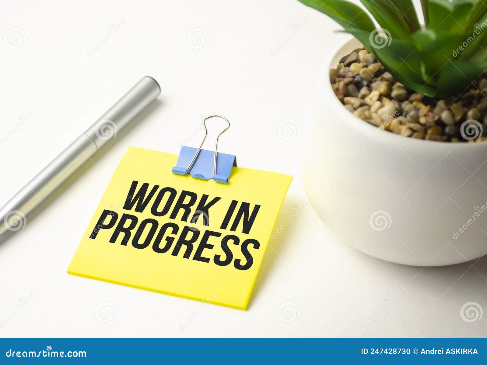 Text WORK in PROGRESS on a White Business Card on the Table Stock Photo ...